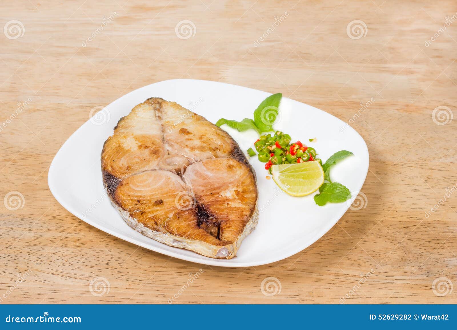 Spanish Mackerel Steak on Wood Background,fried Fish Stock Photo ...