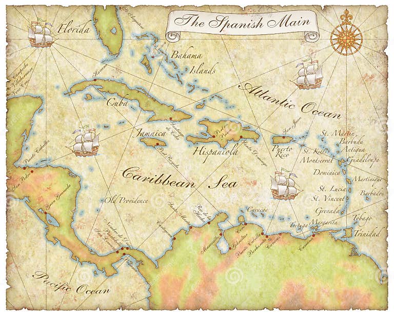 Spanish Main Map stock illustration. Illustration of main - 1515059