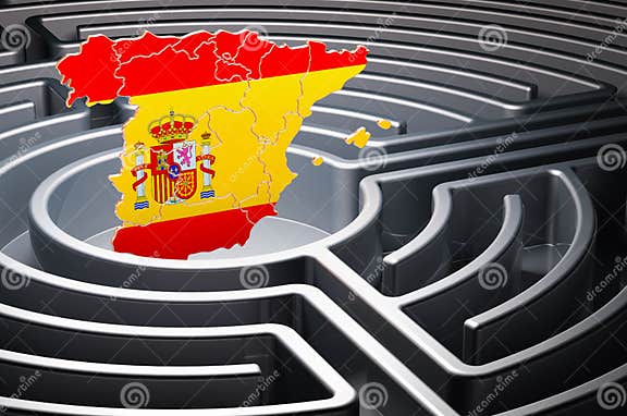 Spanish Map Inside Labyrinth, 3D Rendering Stock Illustration ...