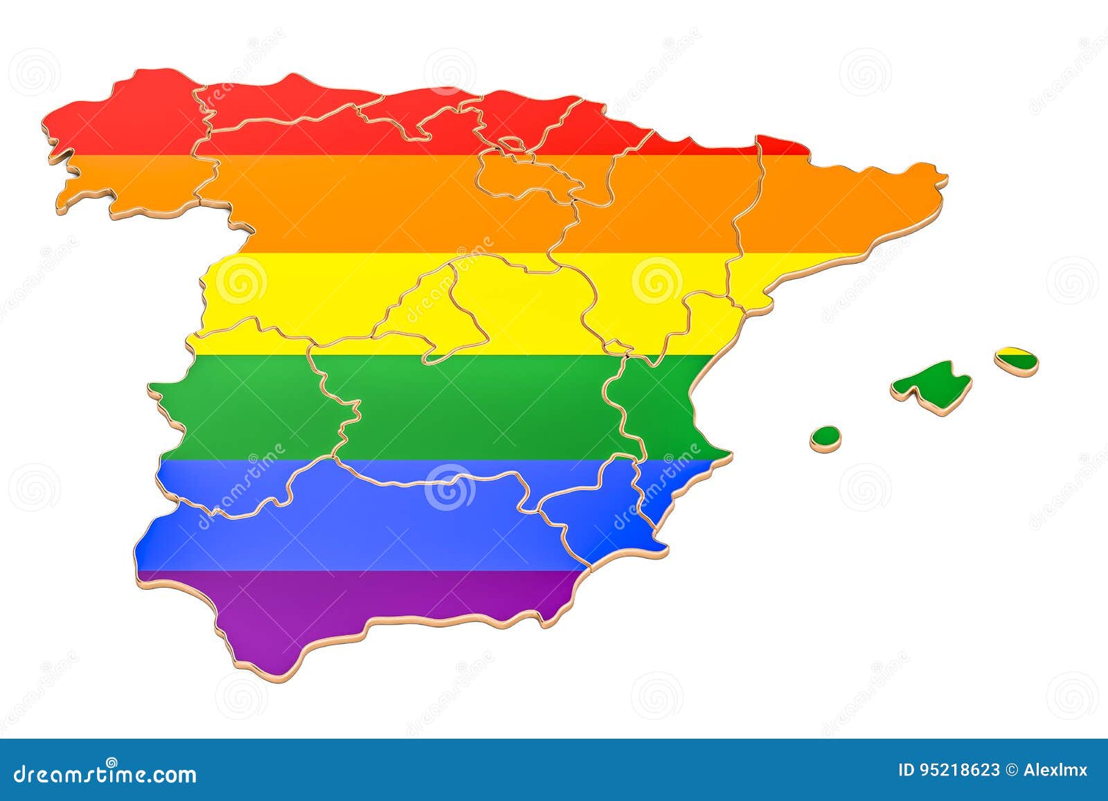 Spanish Map with LGBT Flag, 3D Stock Illustration - Illustration of ...