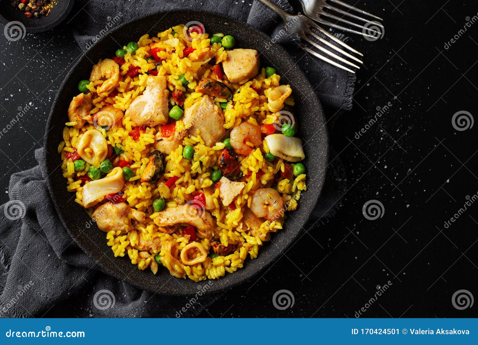 Spanish Paella on Plate on Table Stock Image - Image of lifestyle, diet ...