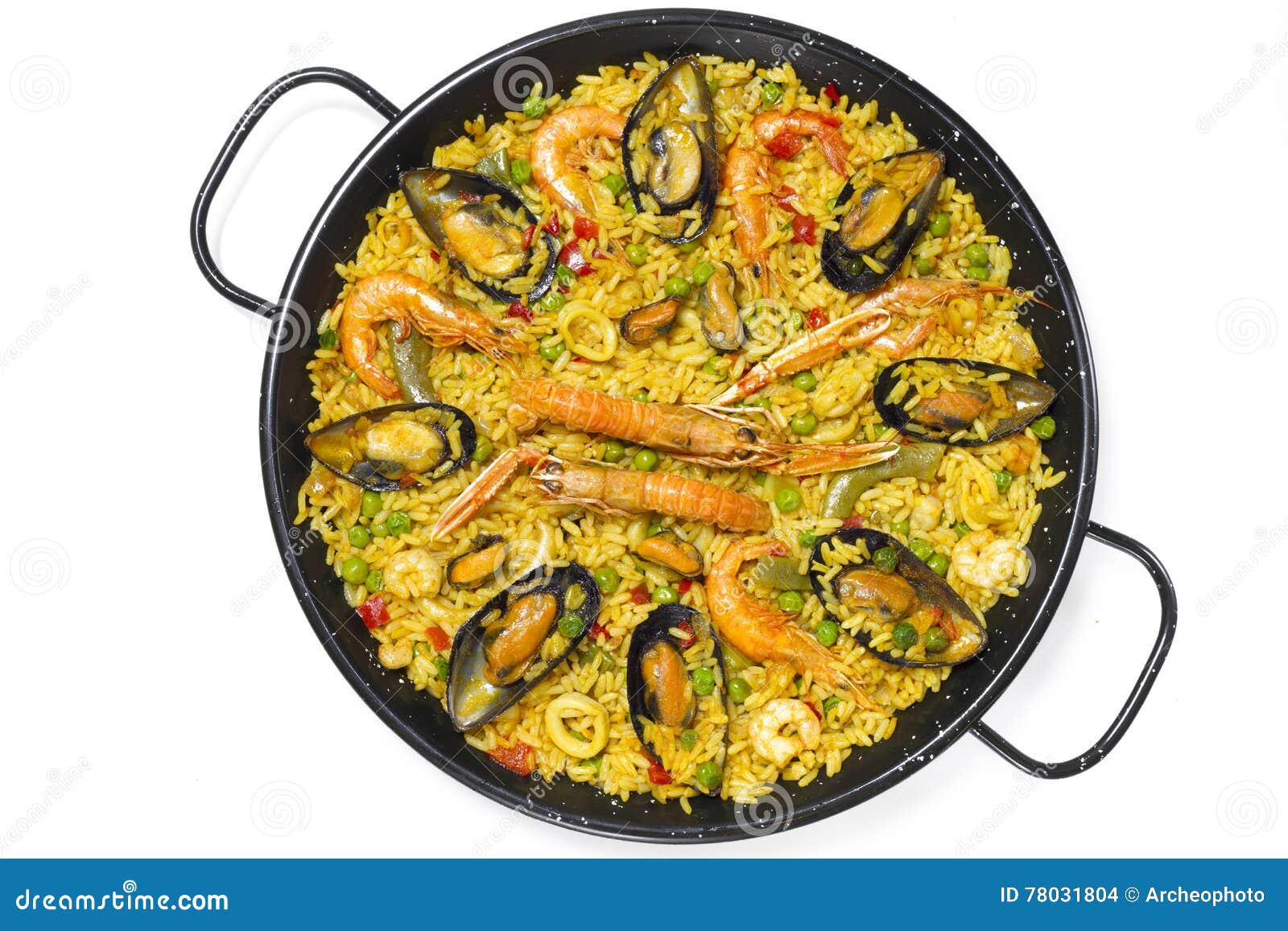 Spanish Paella on White Background Stock Photo - Image of recipe ...