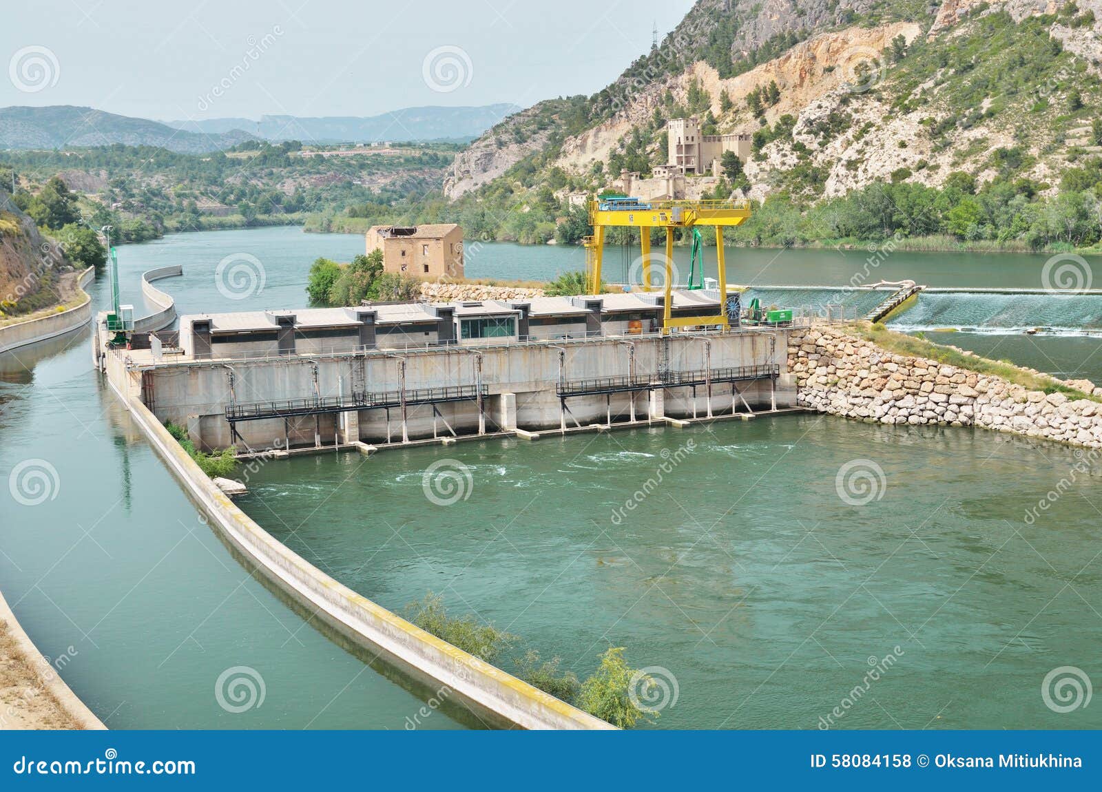 Spanish River Ebro with Hydrological Constructions Stock Photo - Image ...