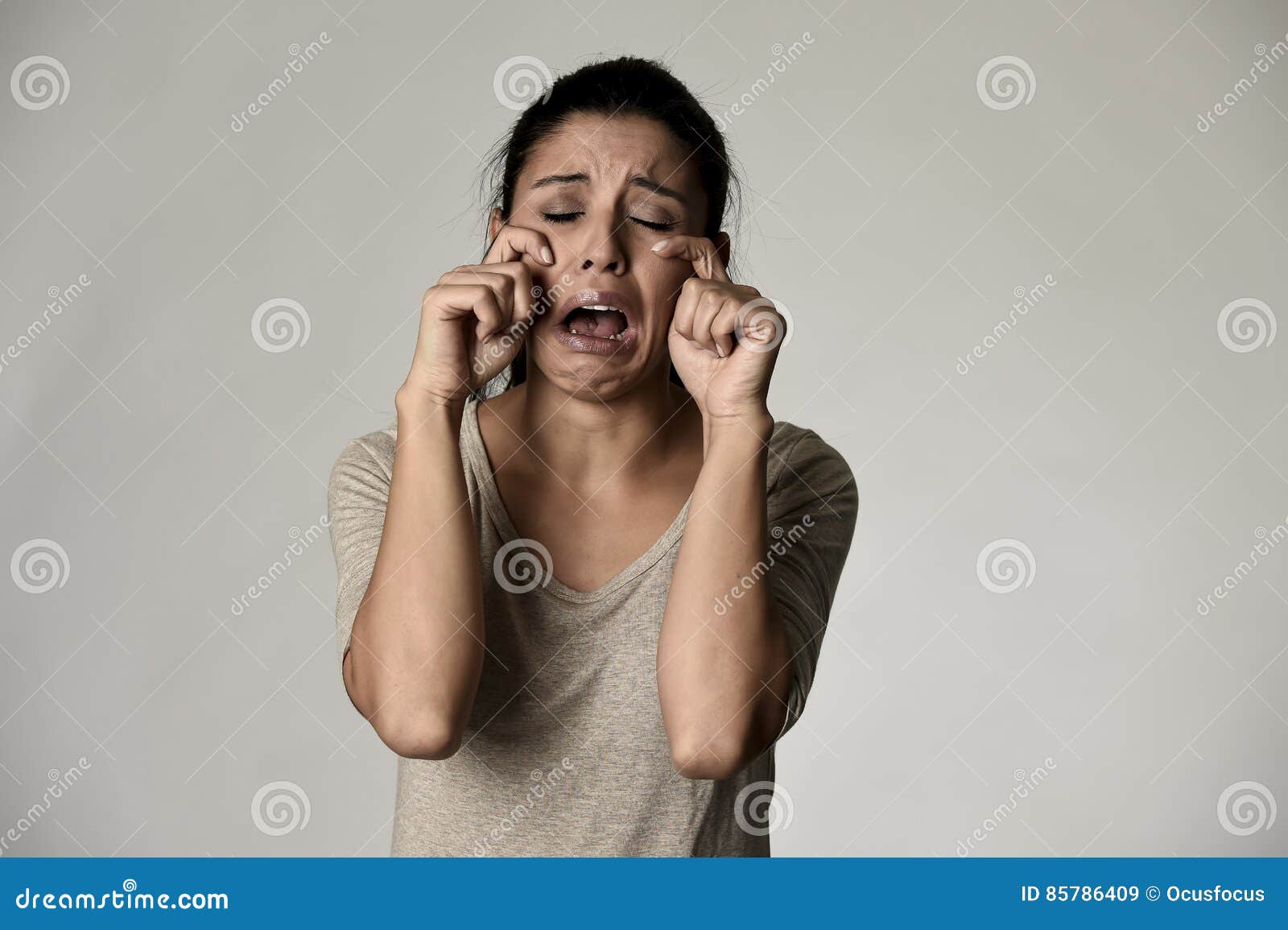Spanish Sad Woman Serious And Concerned Crying Desperate Overacting On