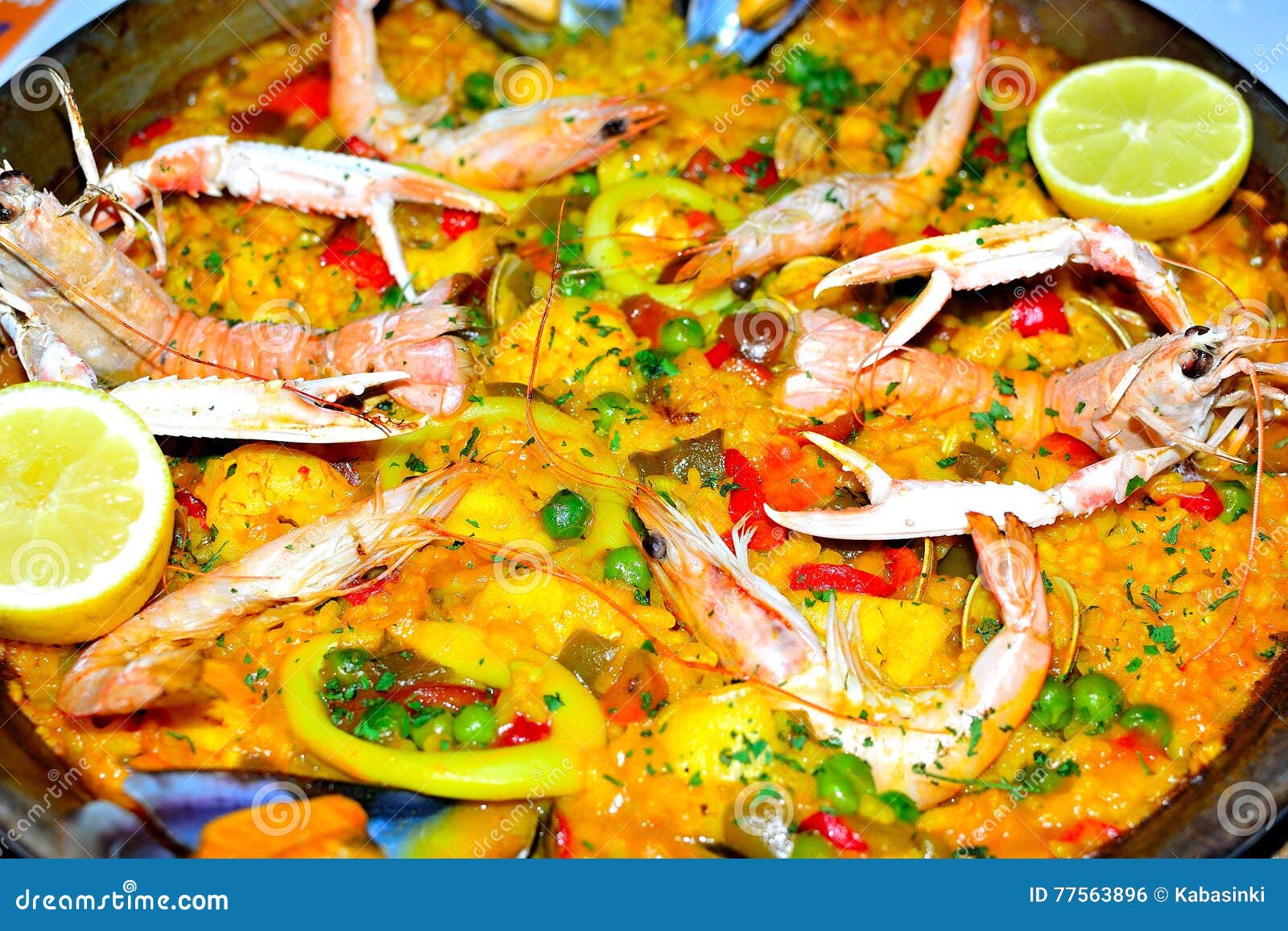 Spanish Seafood Paella in a Pan Close Up Stock Photo - Image of tasty ...