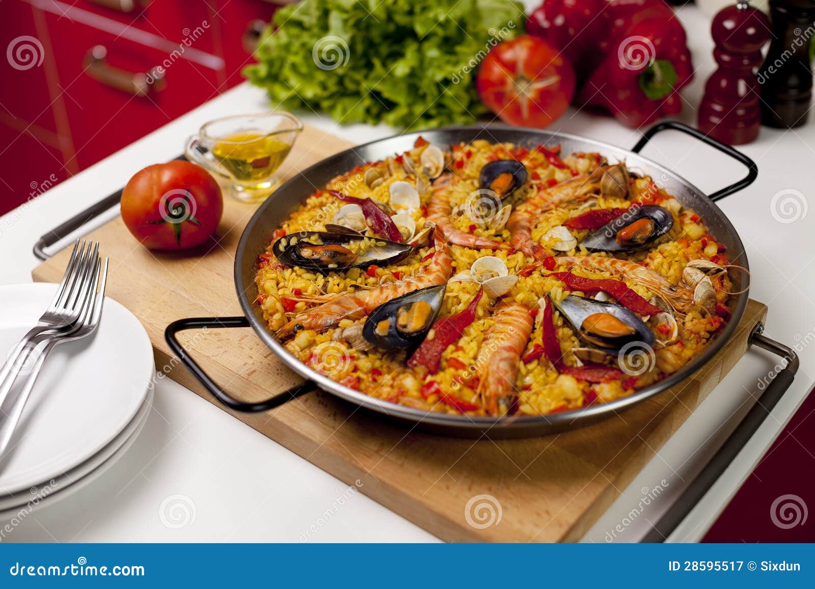 Spanish Seafood Rice Paella Stock Image - Image of bright, traditional ...