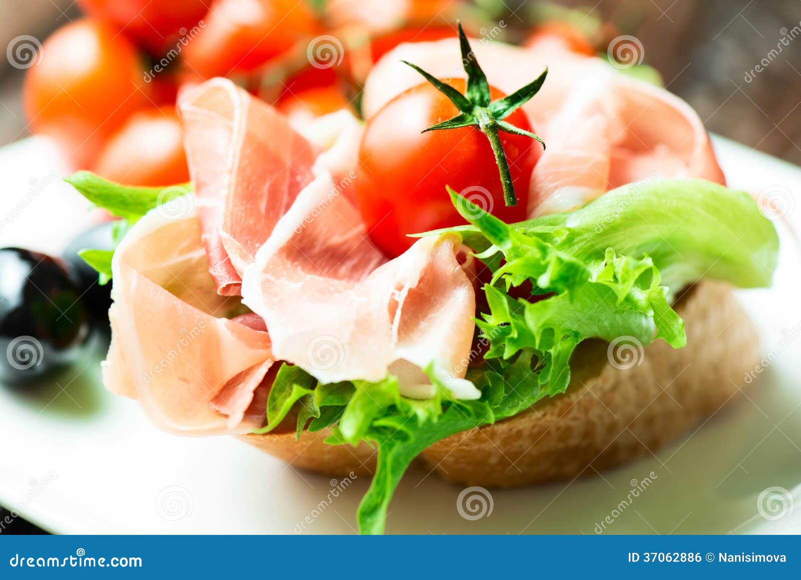 Spanish Serrano Ham Tapas on Bread Stock Photo - Image of ingredient ...