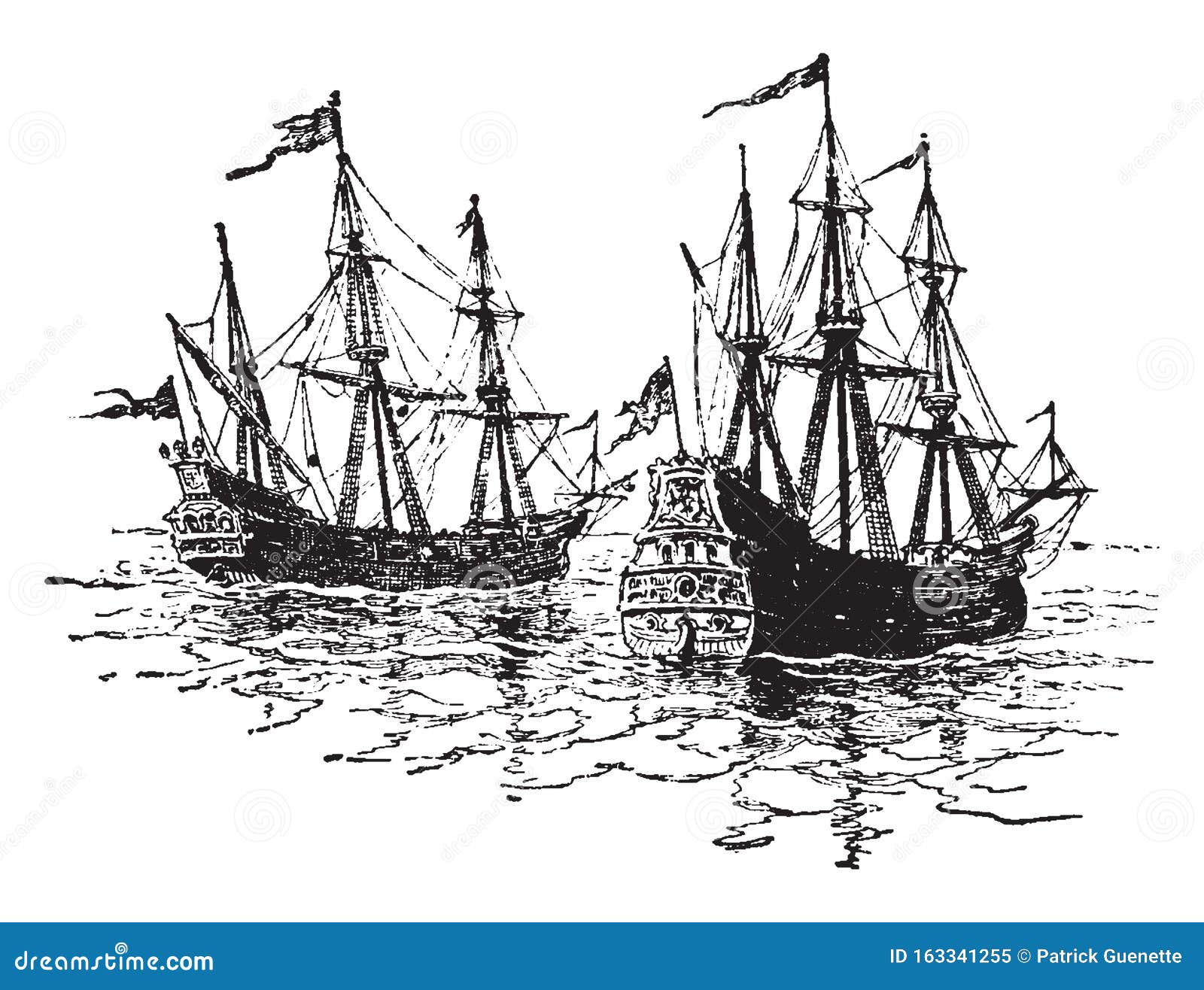 Spanish Ships, Vintage Illustration Stock Vector - Illustration of ...