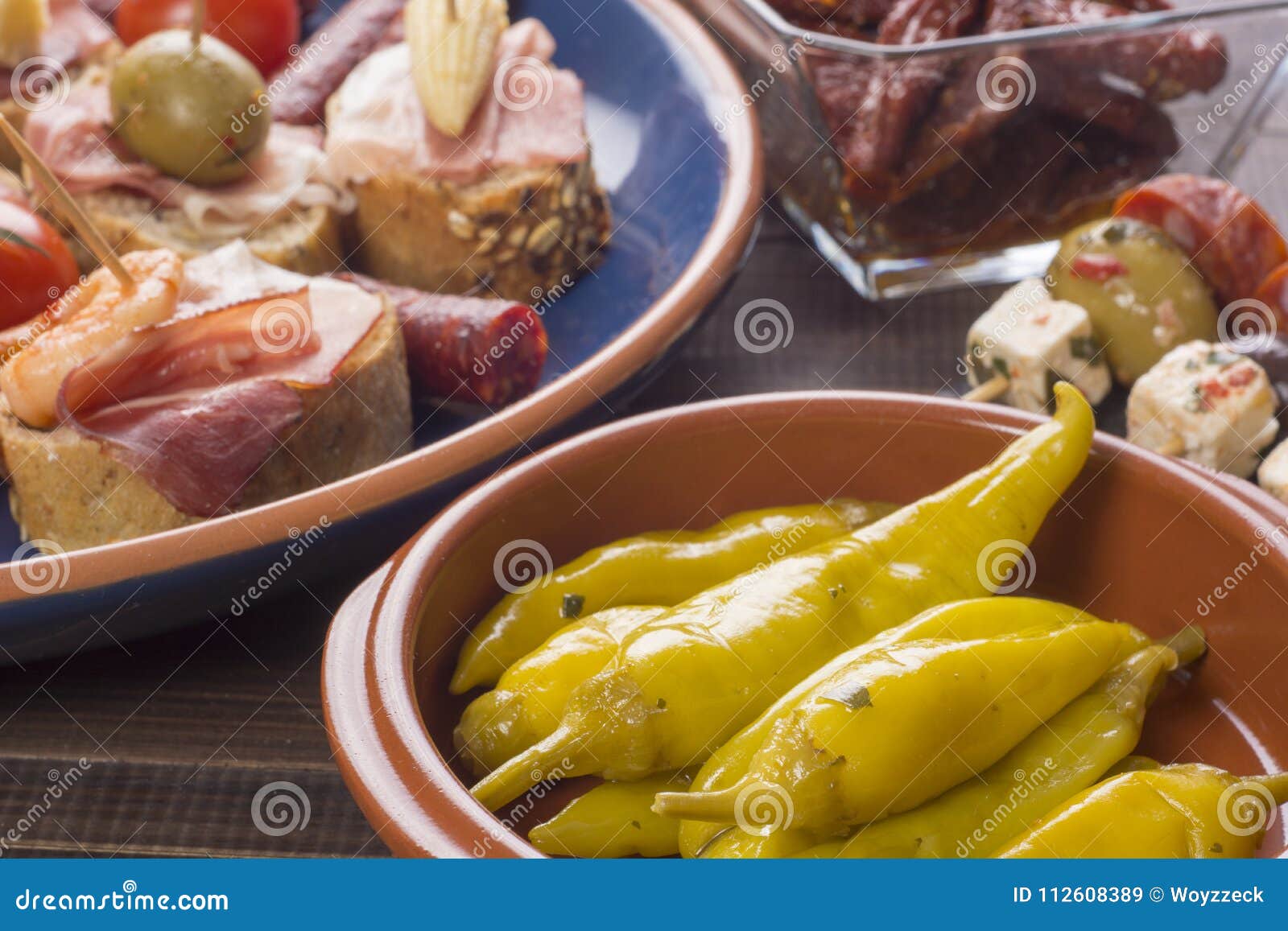 Pickled Green Peppers and Tapas Stock Image - Image of table ...