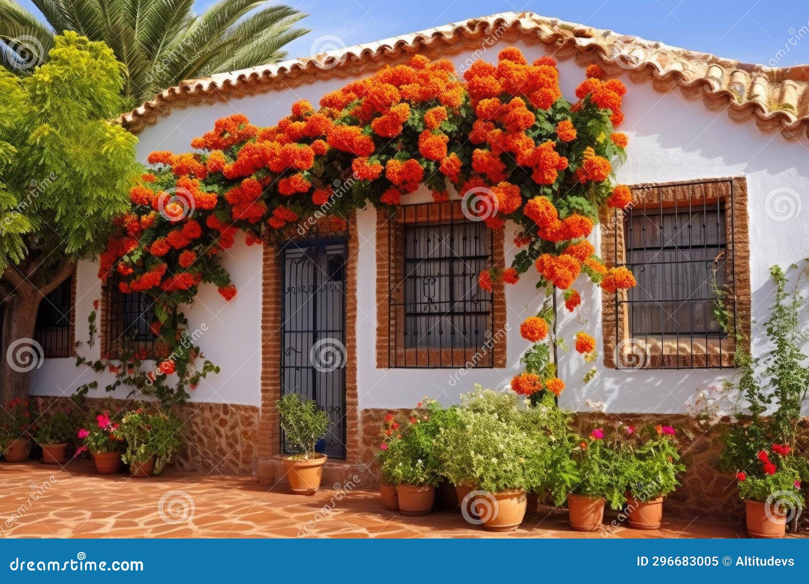 A Spanish-style Adobe House with a Terra-cotta Roof Stock Image - Image ...