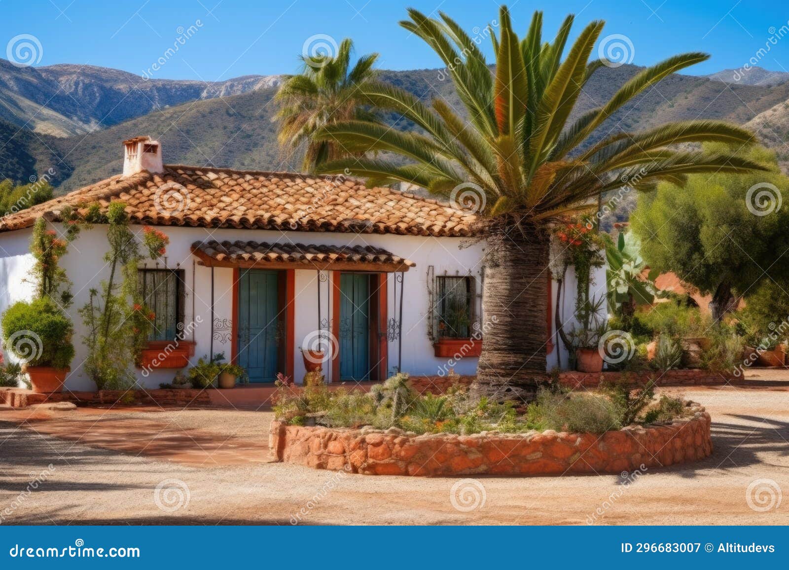 A Spanish-style Adobe House with a Terra-cotta Roof Stock Image - Image ...