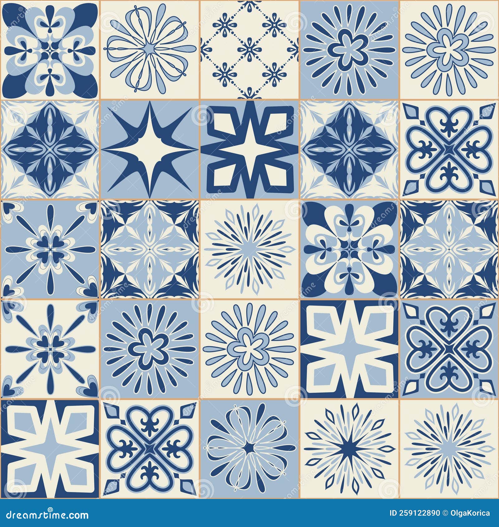 Spanish Style Blue Ceramic Tiles, Classic Symmetrical Pattern for Wall ...