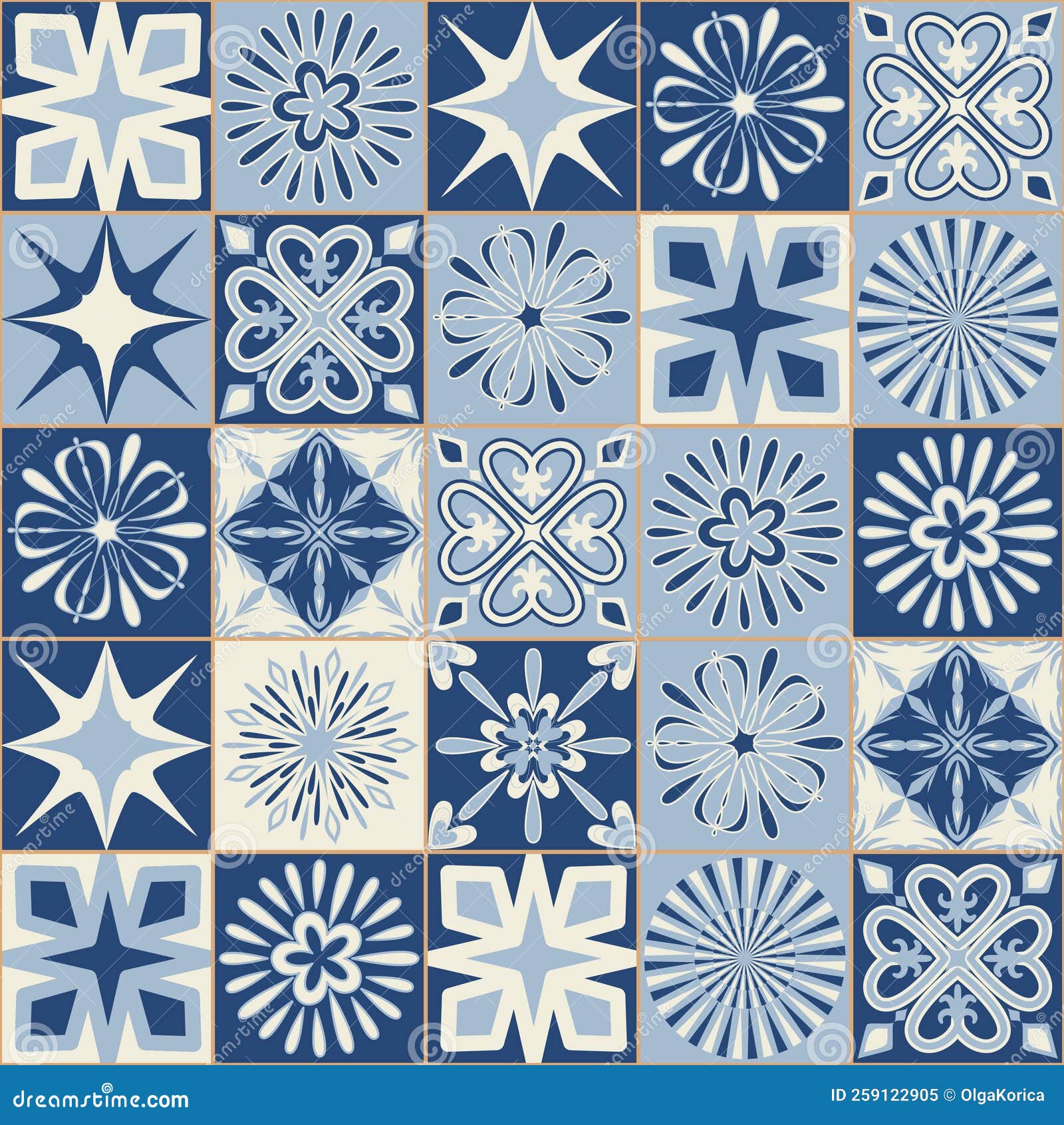 Spanish Style Blue Ceramic Tiles, Classic Symmetrical Pattern for Wall ...