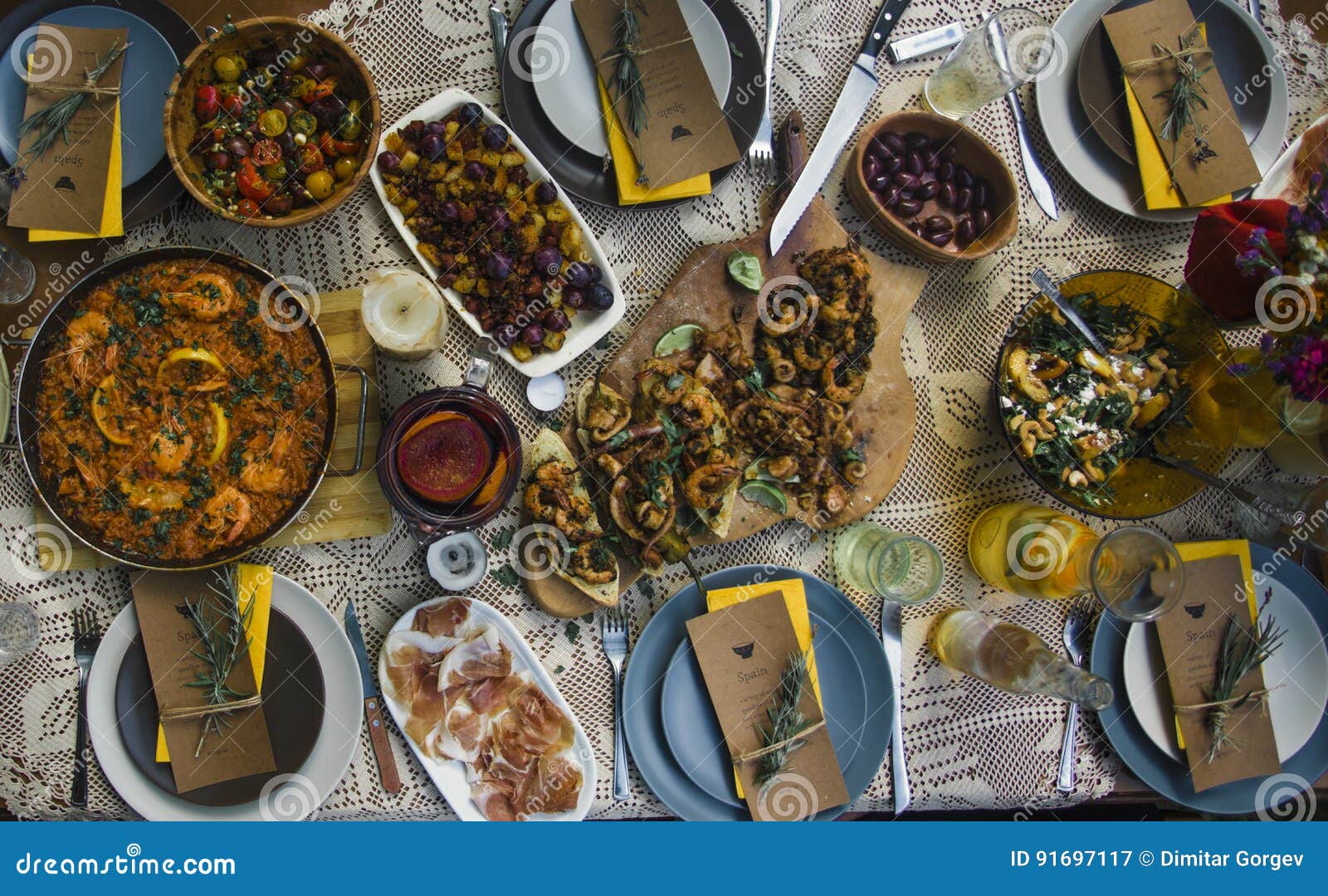 Spanish table launch stock image. Image of sharing, sangria - 91697117