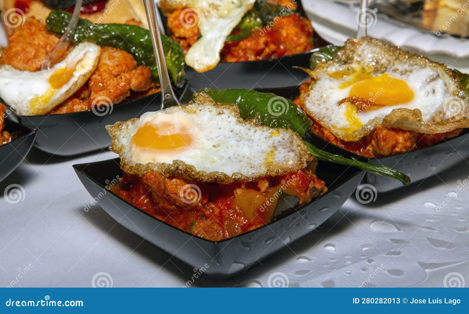 Spanish Tapa of Ratatouille with Meat and Fried Egg Stock Image - Image ...