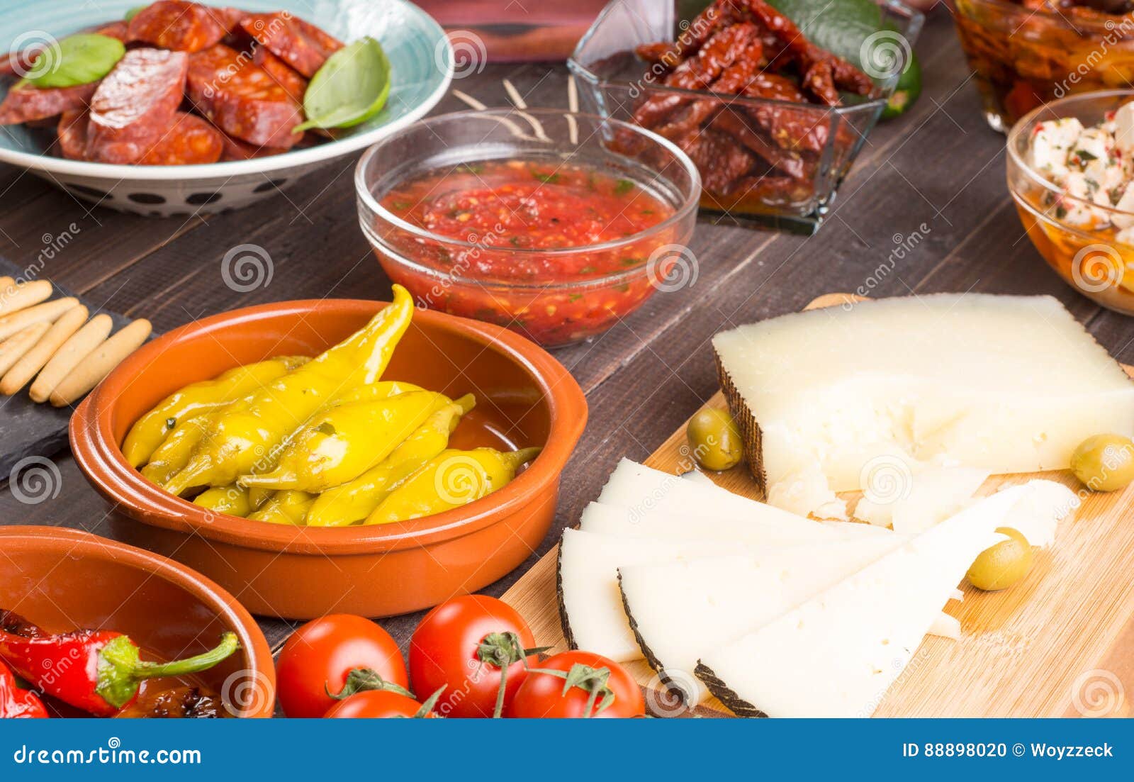 Spanish Tapas Appetizers on Wooden Table Stock Photo - Image of ...