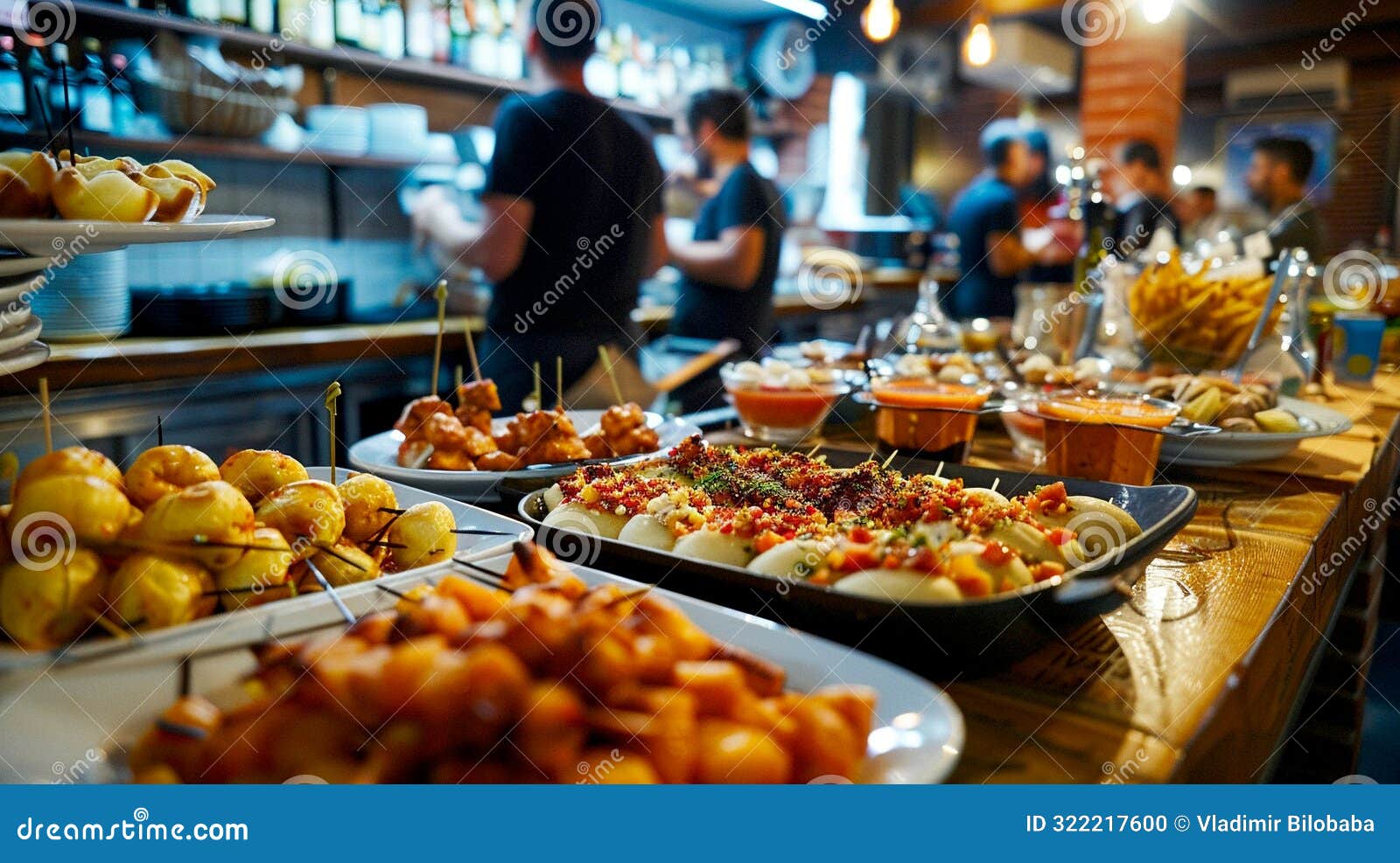 Spanish Tapas Buffet in Restaurant Stock Illustration - Illustration of ...