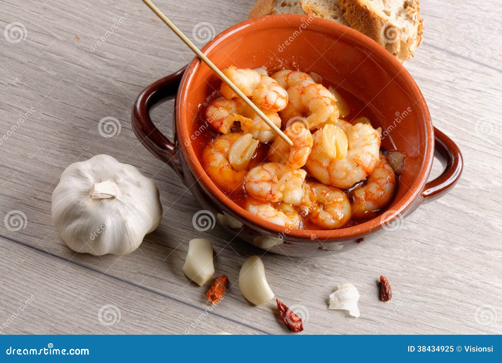 Spanish Tapas Dish, Sizzling Prawns Stock Image - Image of garlic ...