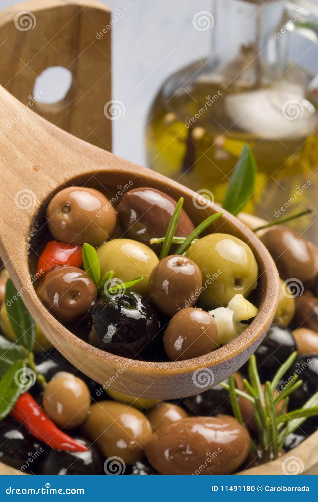 Spanish Tapas. Olives in a Wooden Spoon. Stock Photo - Image of ...