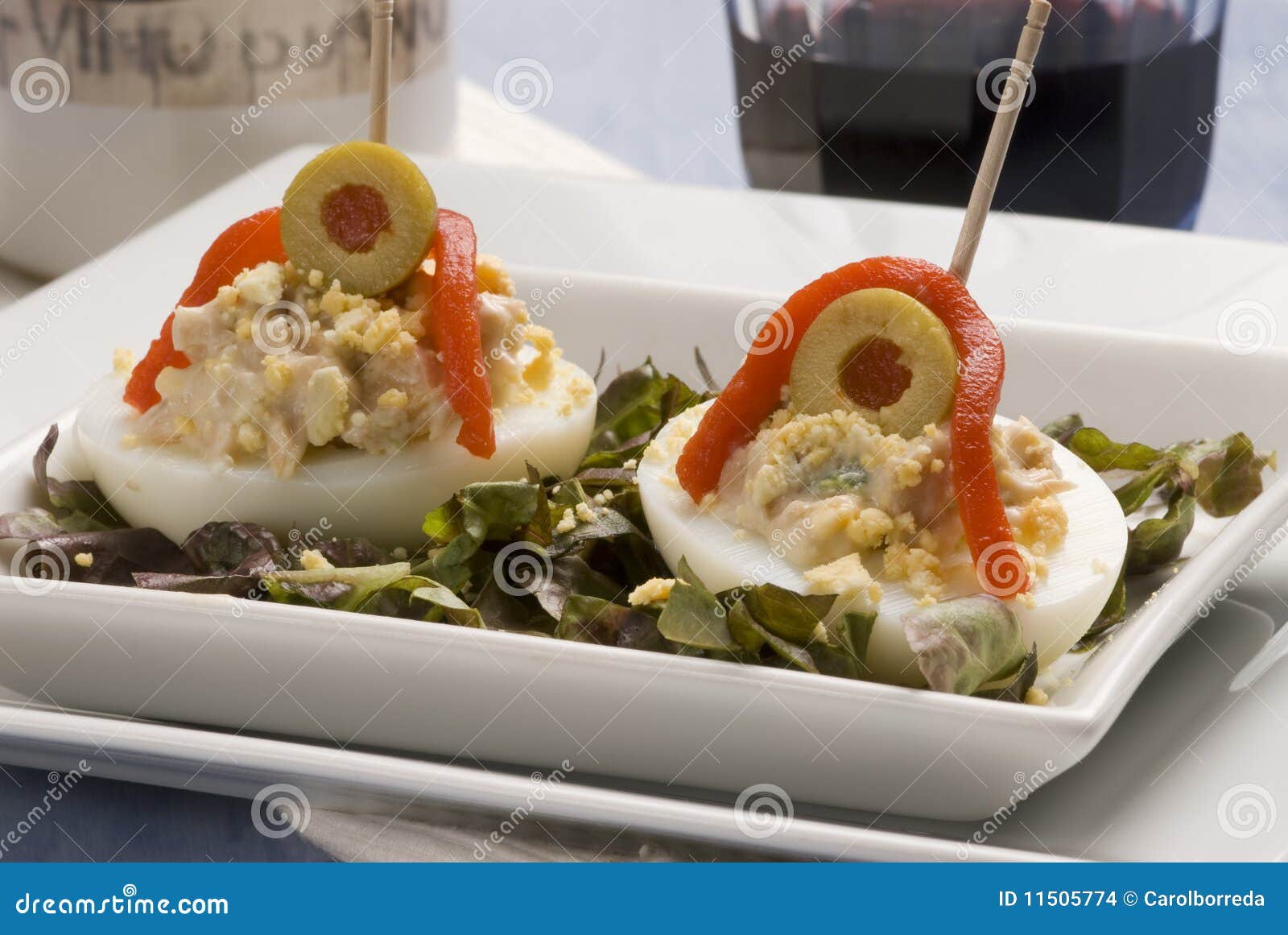 Spanish Tapas. Stuffed Eggs. Stock Photo - Image of salad ...