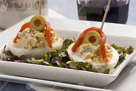 Spanish Tapas. Stuffed Eggs. Stock Photo - Image of salad ...