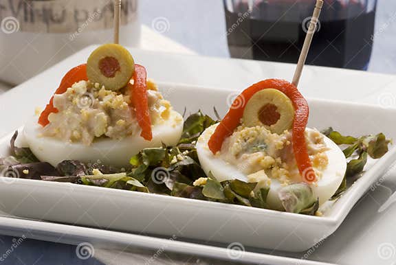 Spanish Tapas. Stuffed Eggs. Stock Photo - Image of salad ...