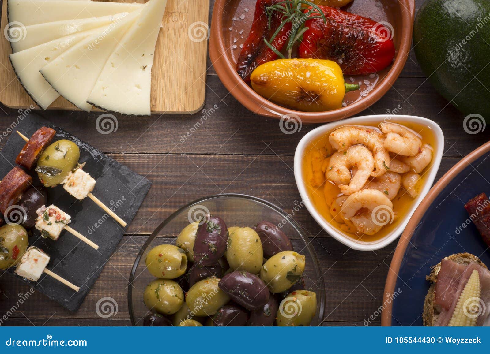 Spanish tapas on table stock photo. Image of pintxos - 105544430