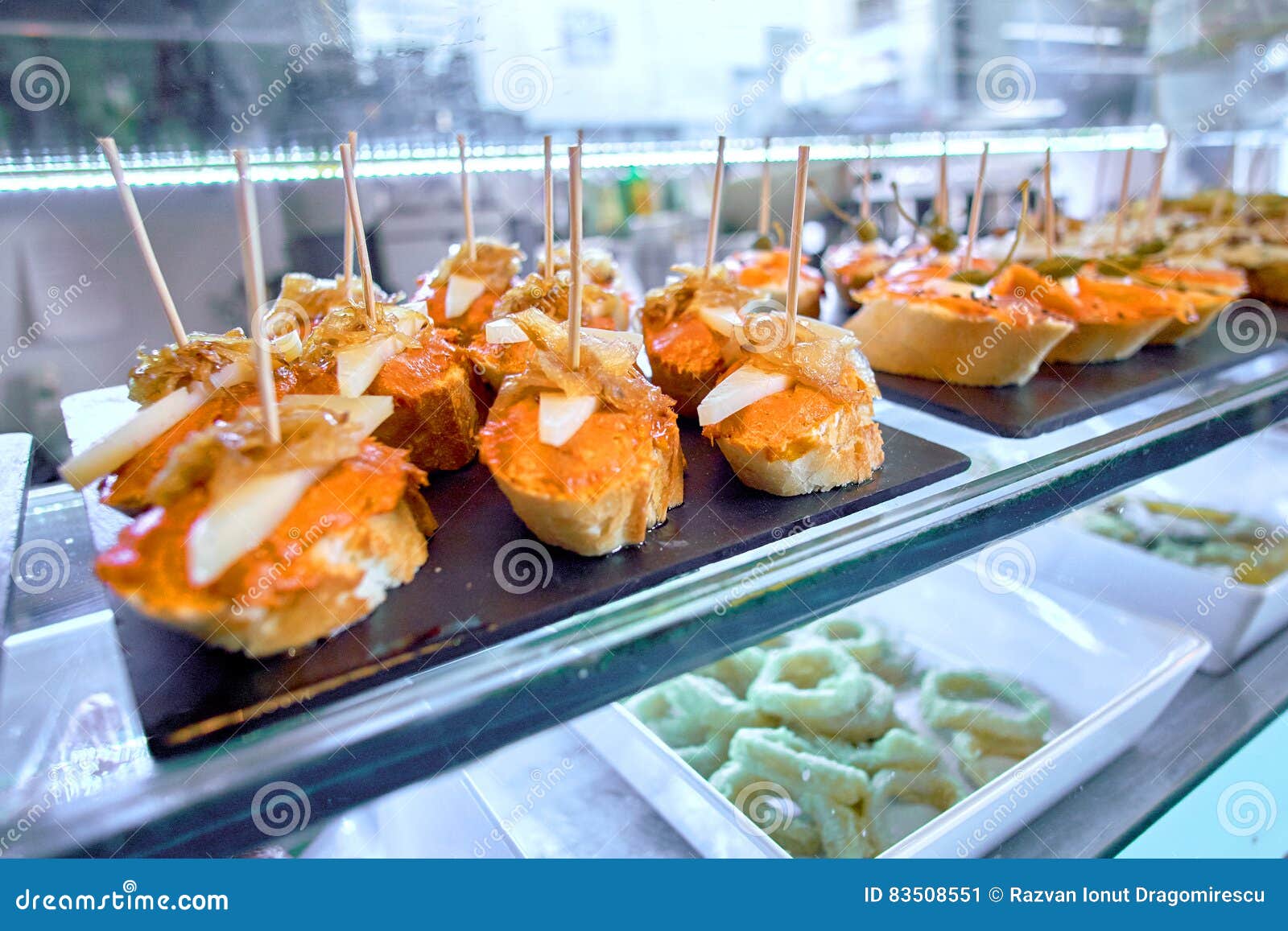 Spanish Tapas stock image. Image of dish, black, food - 83508551