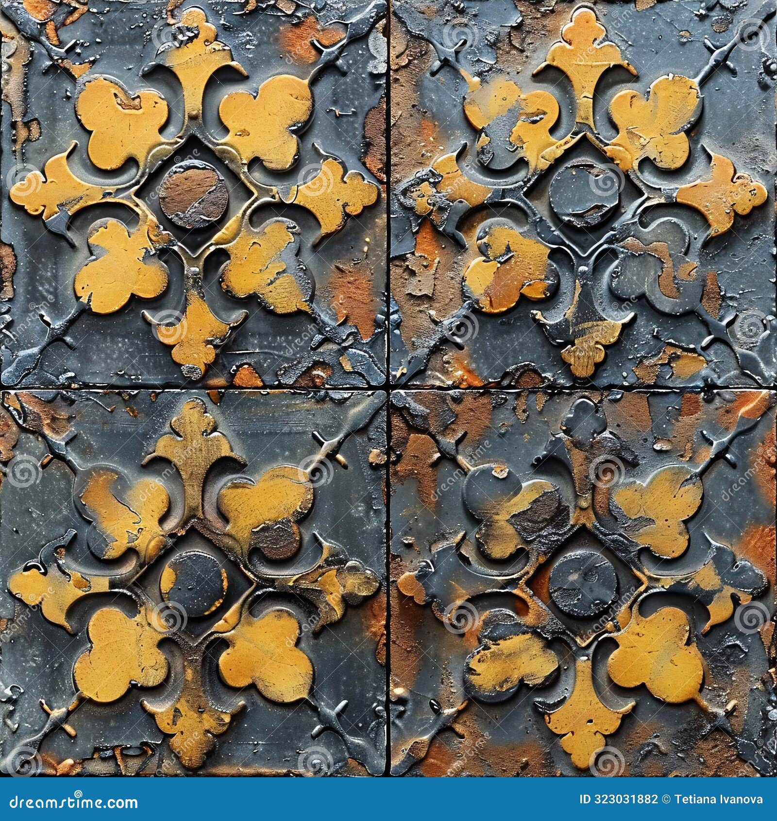 Spanish Texture with Tiles and Wrought Iron. Stock Illustration ...