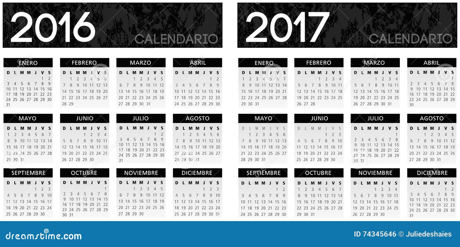 Spanish Textured Black Calendar Vector Stock Vector - Illustration of ...