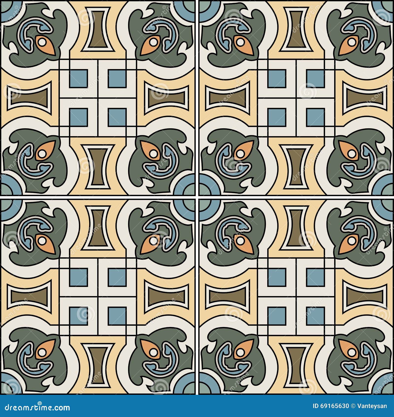 Spanish Tile Print. Seamless Texture. Seamless Mosaic Art. Watercolor ...