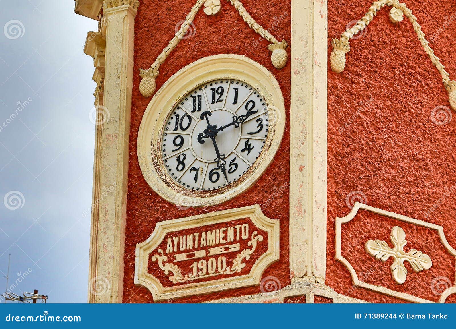 Spanish Tower Detail with Clock Stock Photo - Image of architecture ...