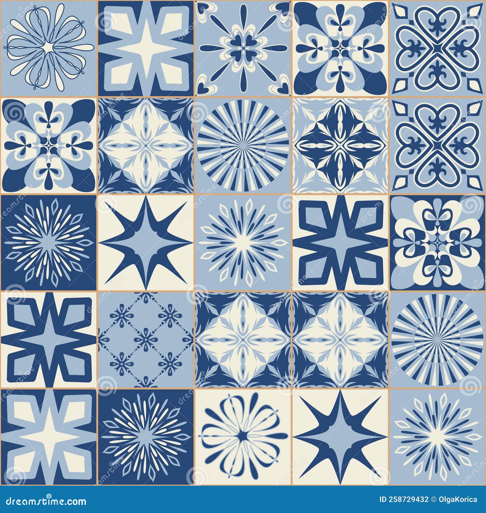 Spanish Traditional Blue Ceramic Symmetrical Pattern Tiles for Kitchen ...