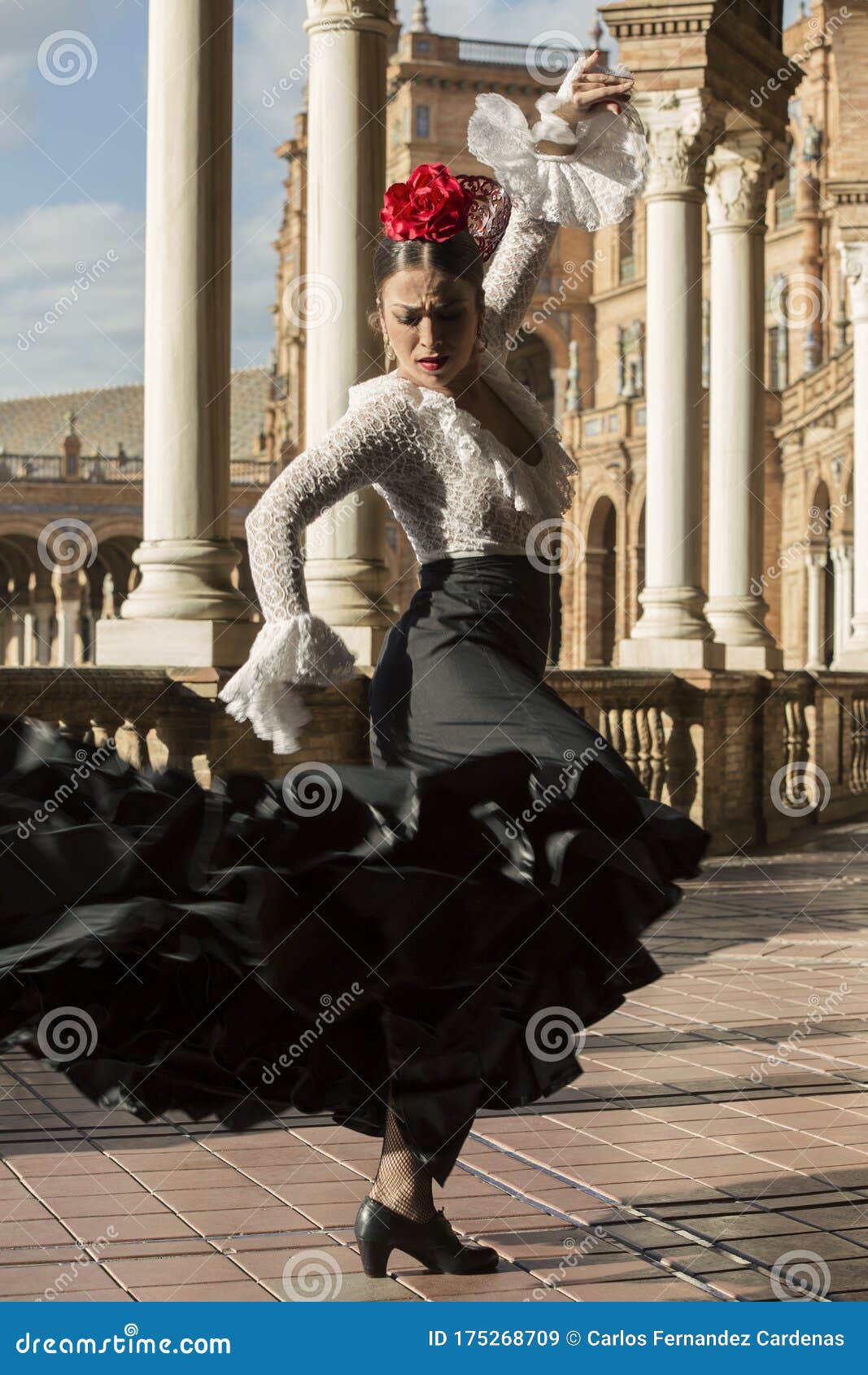 Spanish Woman Dancing Flamenco Dance In A Beautiful Monumental Place