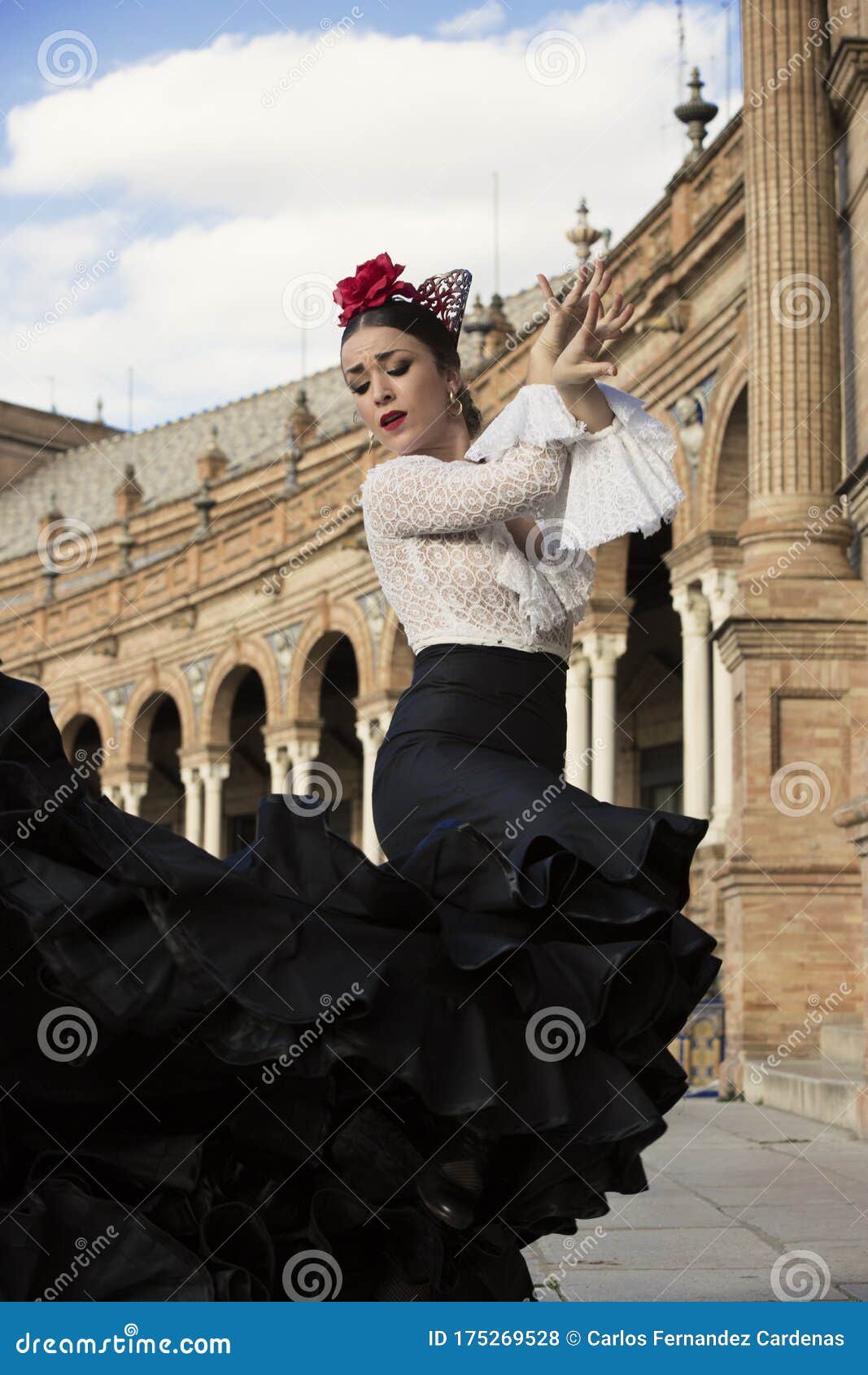 Spanish Woman Dancing Flamenco Dance In A Beautiful Monumental Place