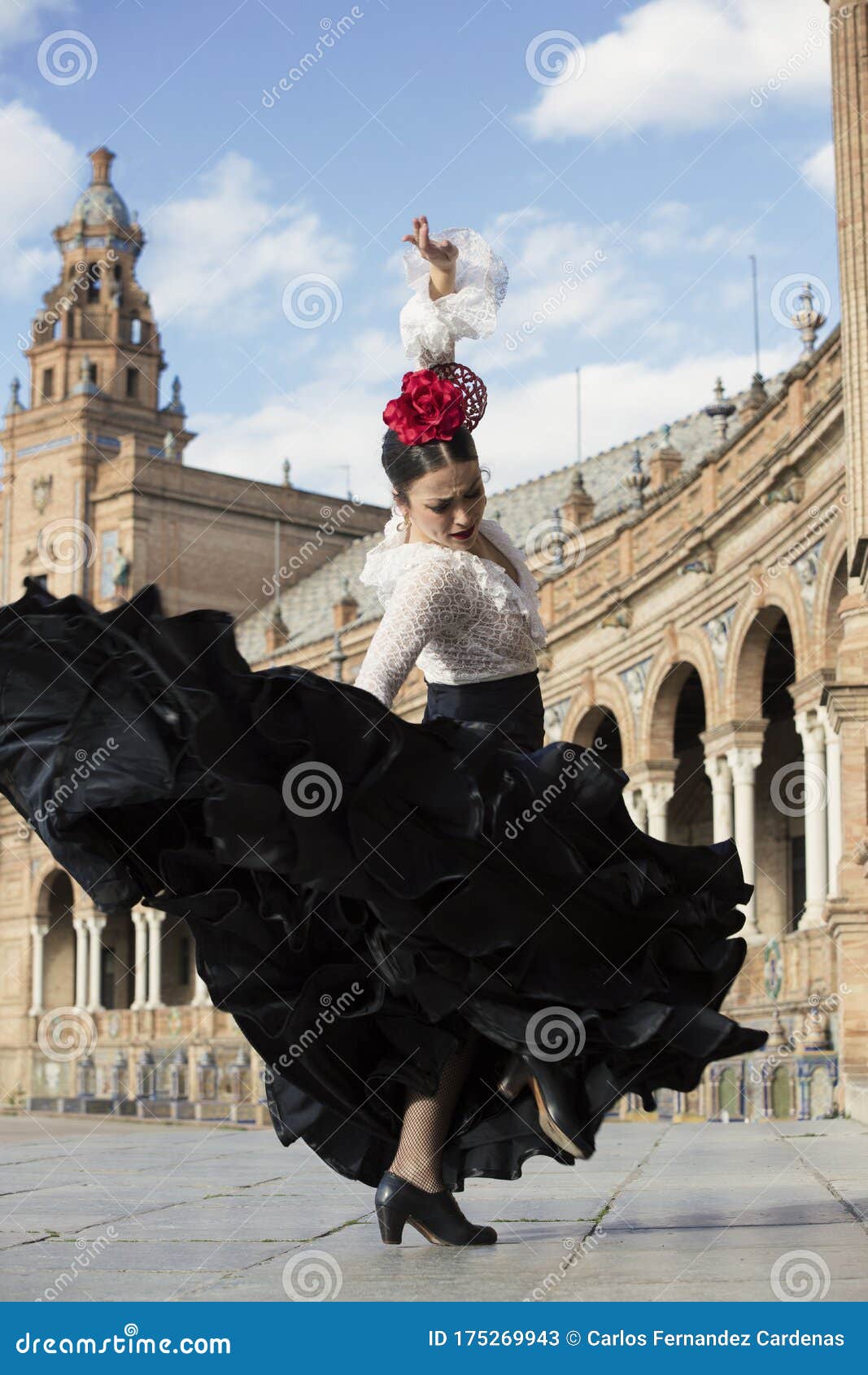 Spanish Woman Dancing Flamenco Dance In A Beautiful Monumental Place
