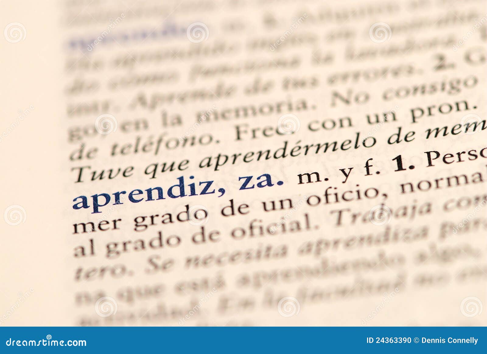 Spanish Word for Apprentice Stock Photo - Image of definition ...