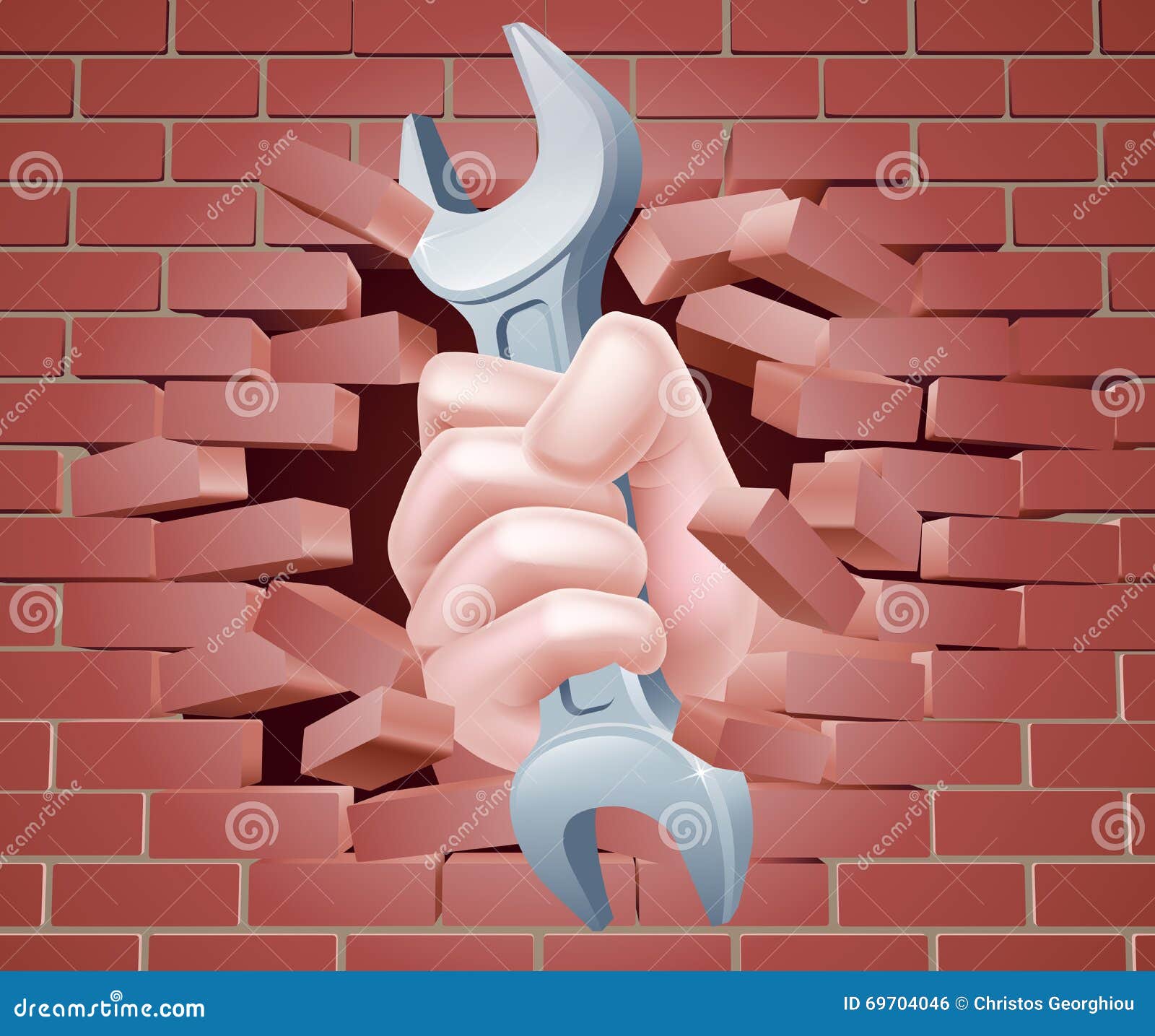 Spanner Hand Breaking through Wall Stock Vector - Illustration of ...