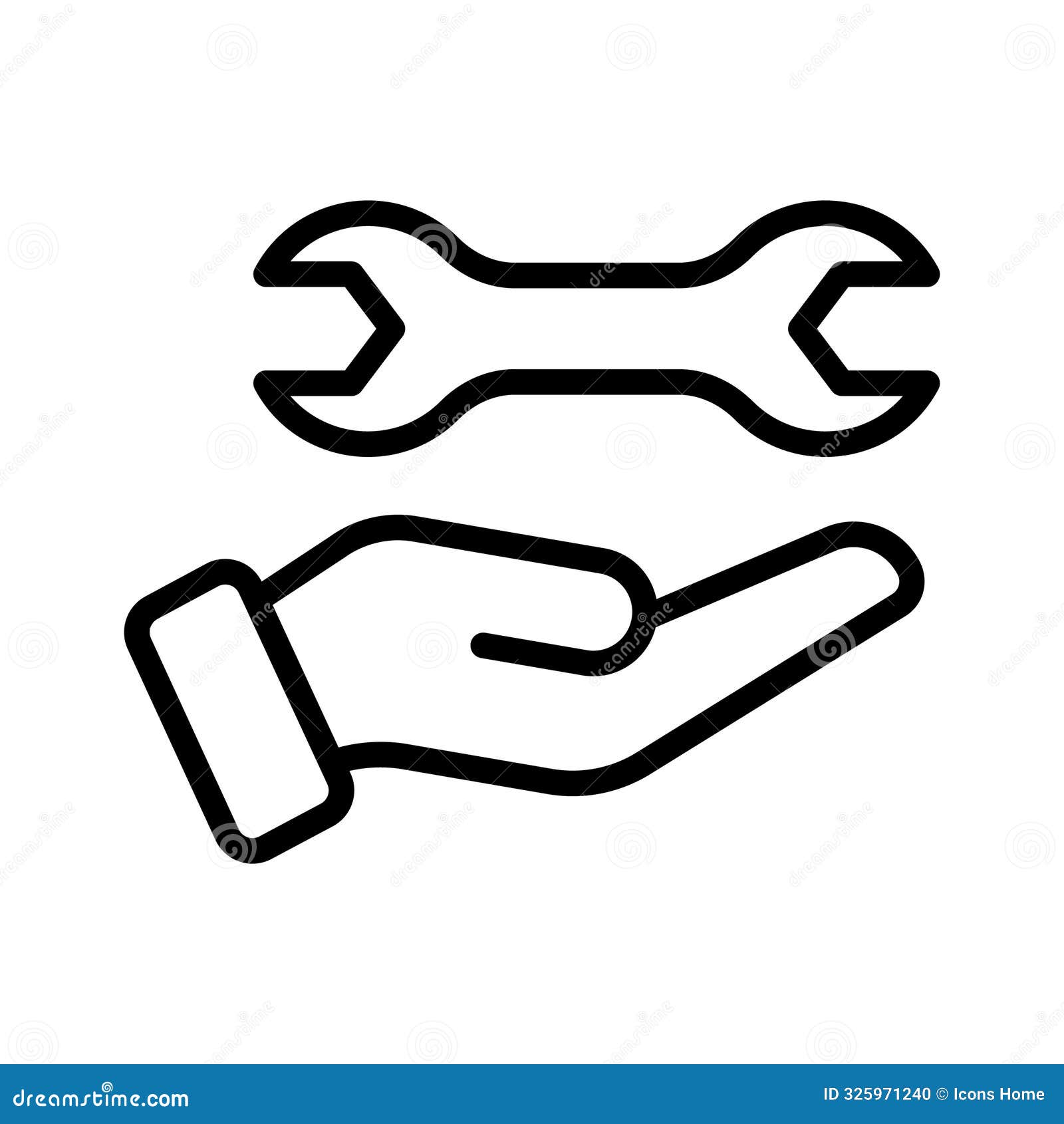 Spanner on Hand Showing Icon of Technical Support Stock Illustration ...