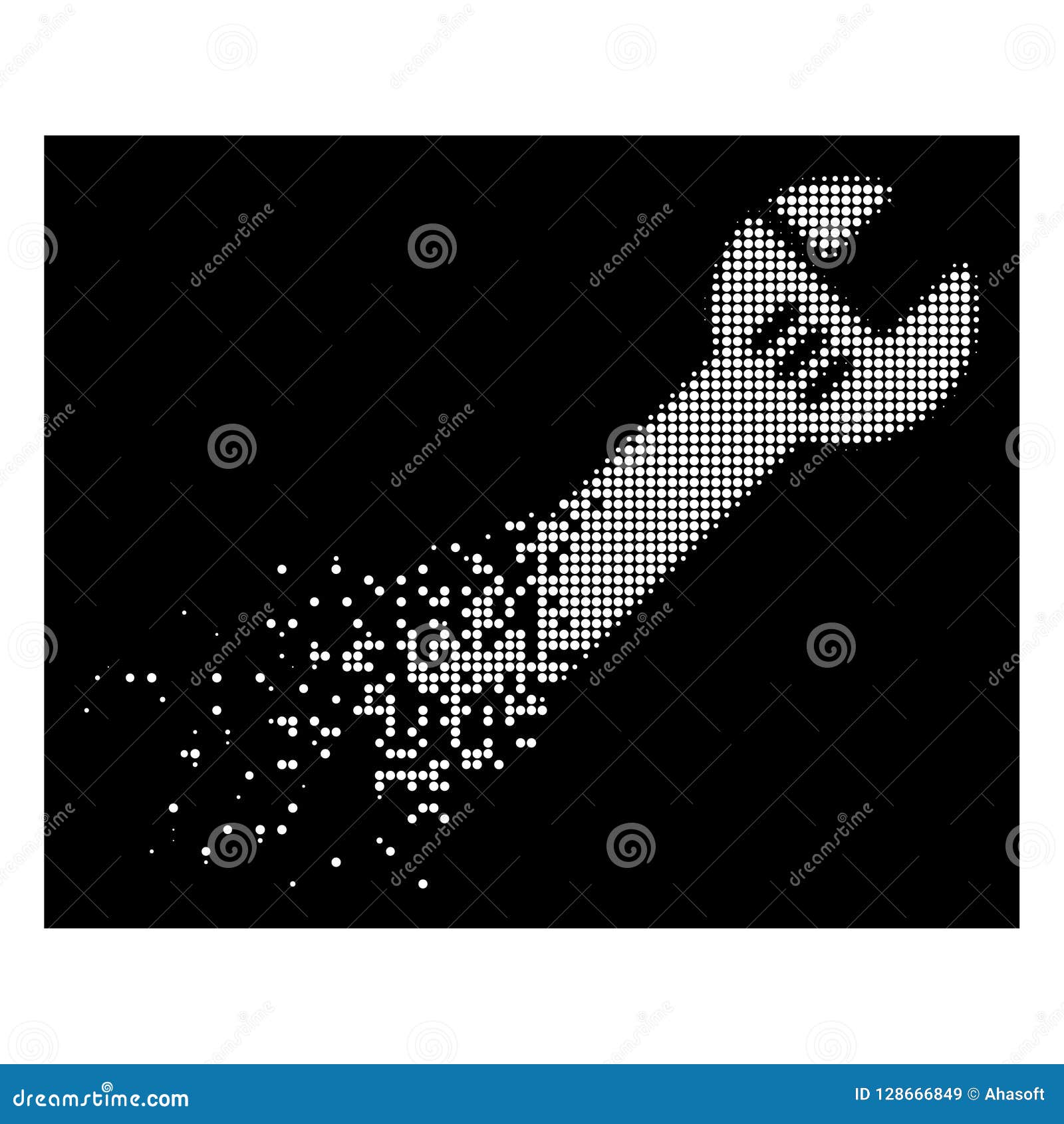 White Fractured Pixel Halftone Spanner Icon Stock Vector - Illustration ...