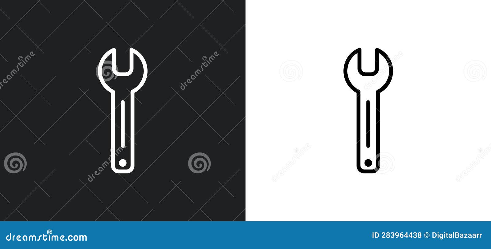 Spanner Outline Icon in White and Black Colors. Spanner Flat Vector ...