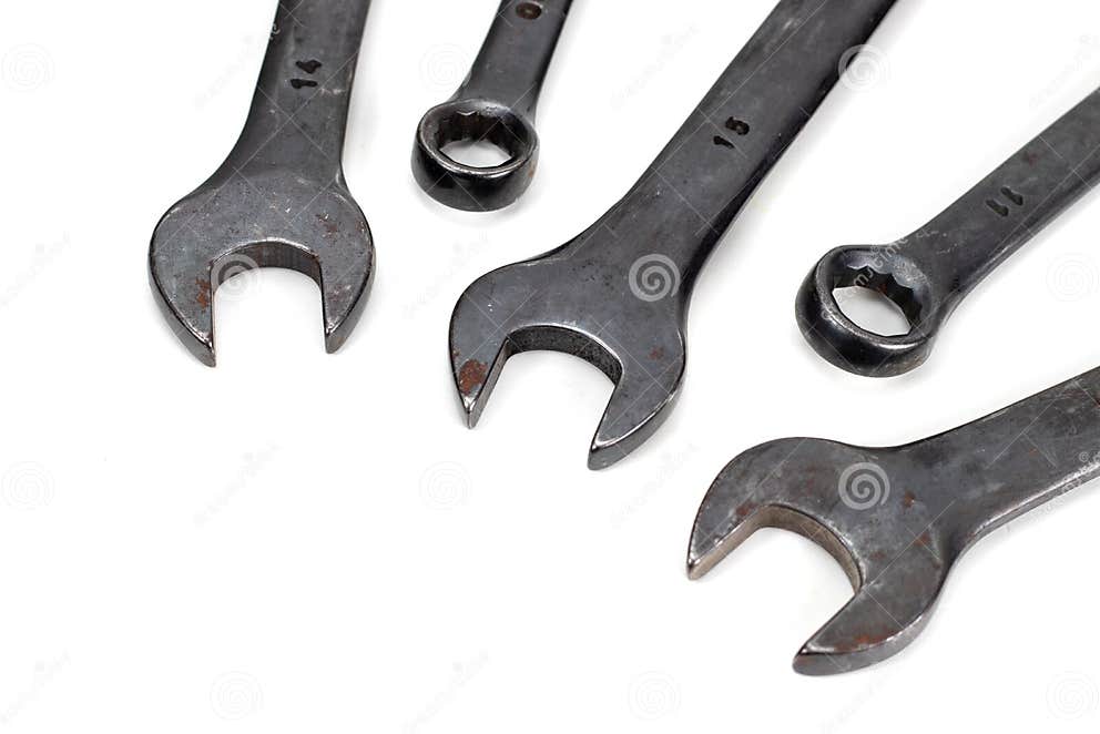 Spanner Set Isolated. Dark Coloured Spanners on White Background Stock ...