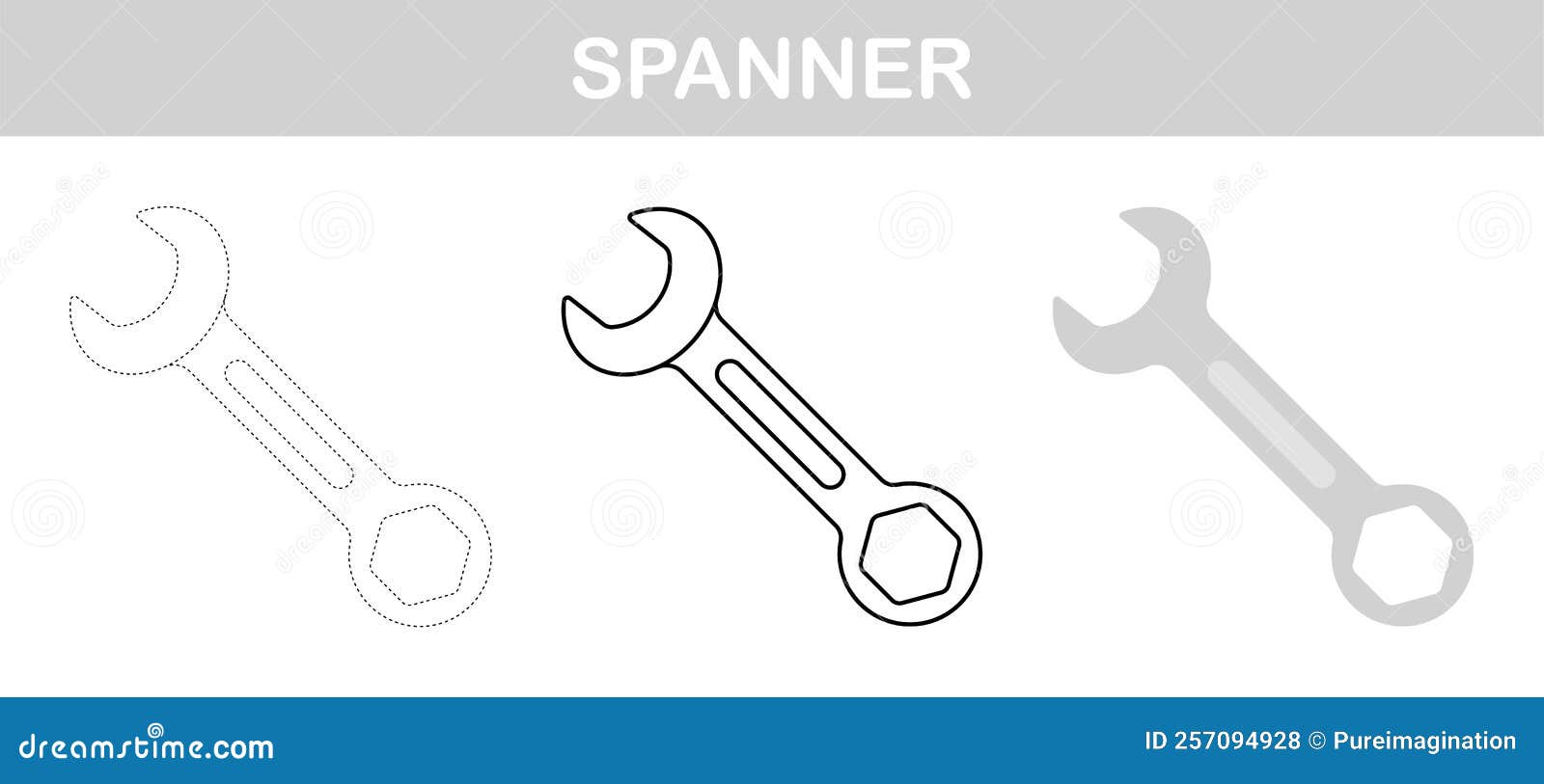 Spanner Tracing and Coloring Worksheet for Kids Stock Vector ...