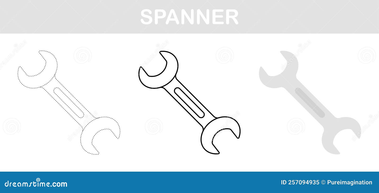 Spanner Tracing and Coloring Worksheet for Kids Stock Vector ...