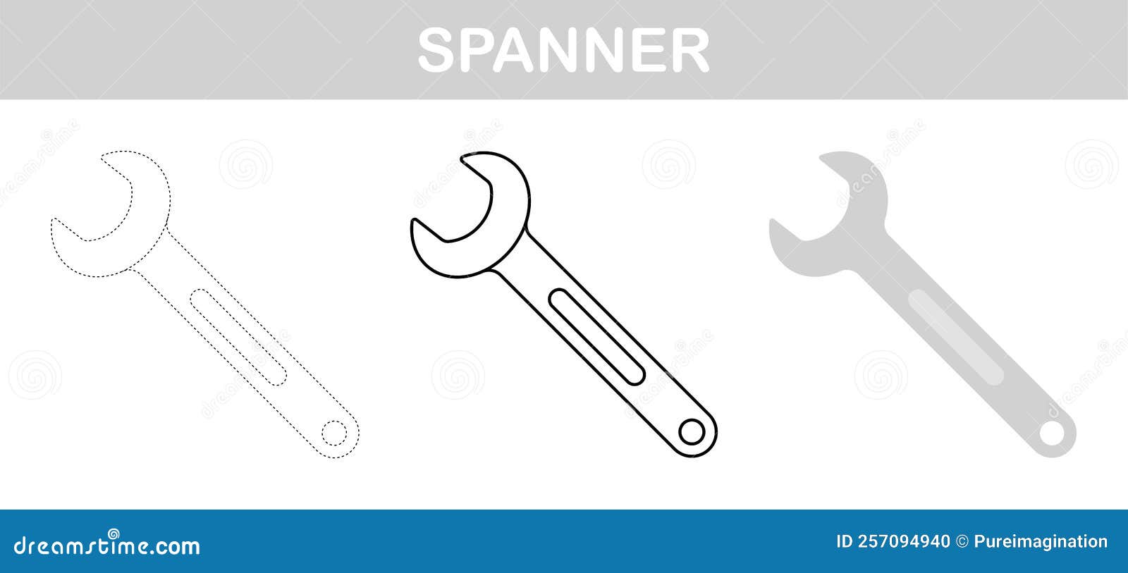 Spanner Tracing and Coloring Worksheet for Kids Stock Vector ...