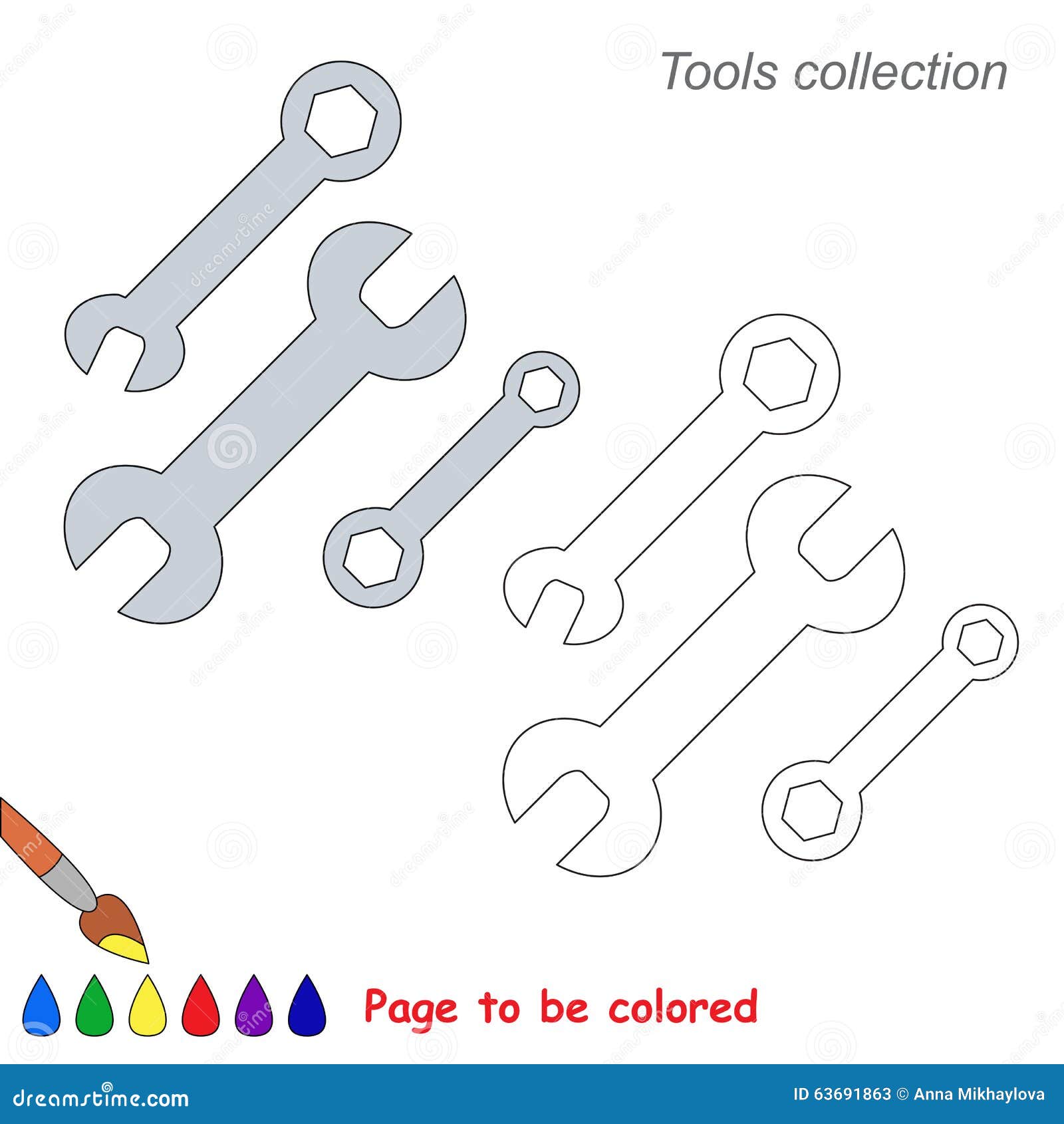 Spanner in Vector Cartoon To Be Colored. Stock Vector - Illustration of ...