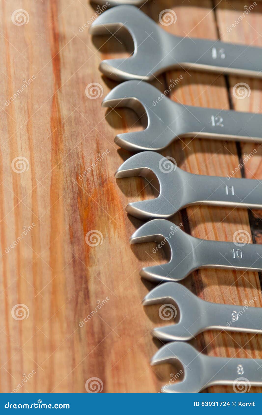 Spanners Laid in Size on a Wooden Table Stock Photo - Image of chrome ...