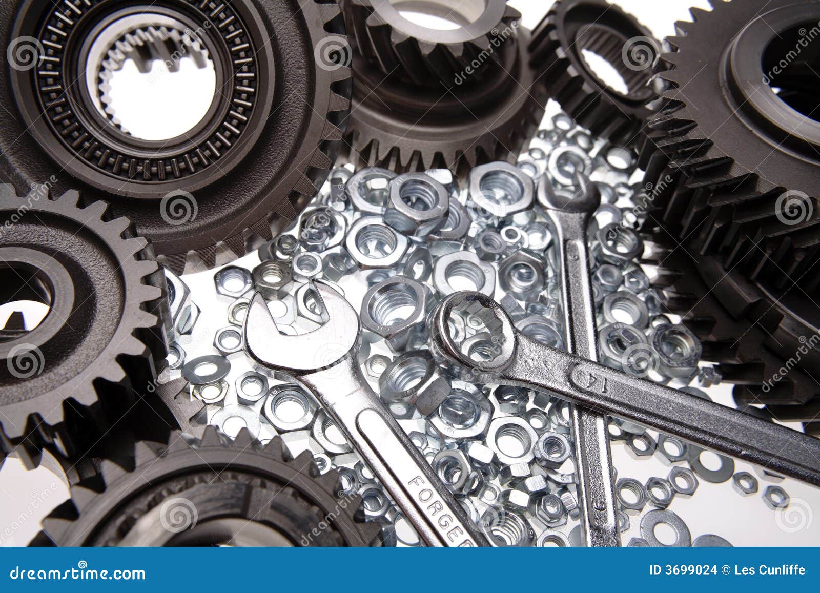 Spanners, nuts & gears stock photo. Image of white - 3699024