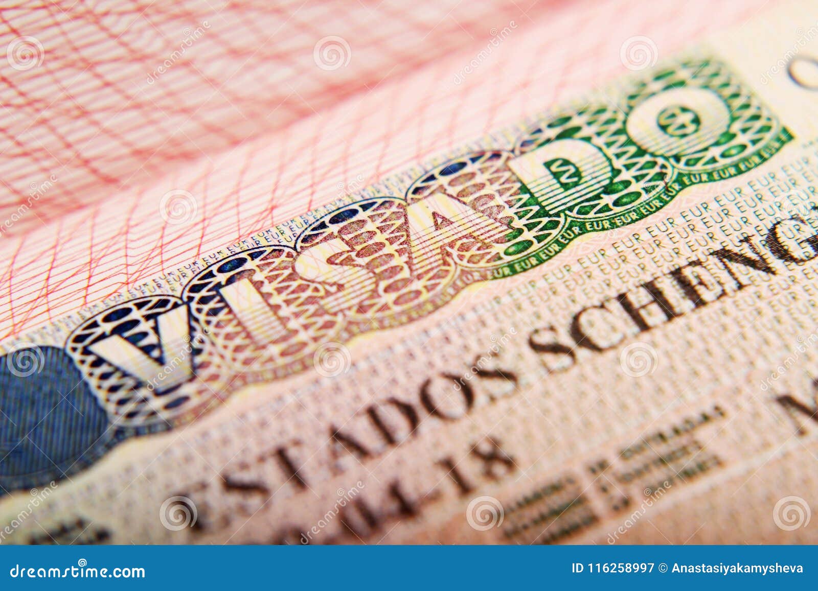 Spanskt Schengen Visum I Ett Pass Fotografering för Bildbyråer - Bild ...