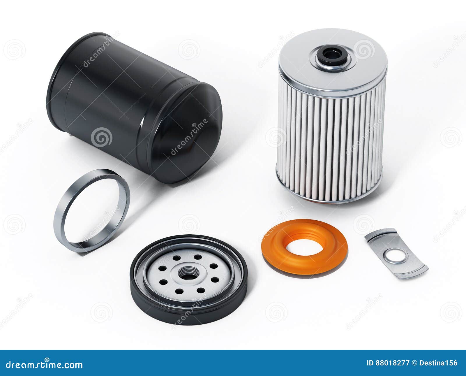 Spare New Oil Filter Exploded Perspective. 3D Illustration Stock ...